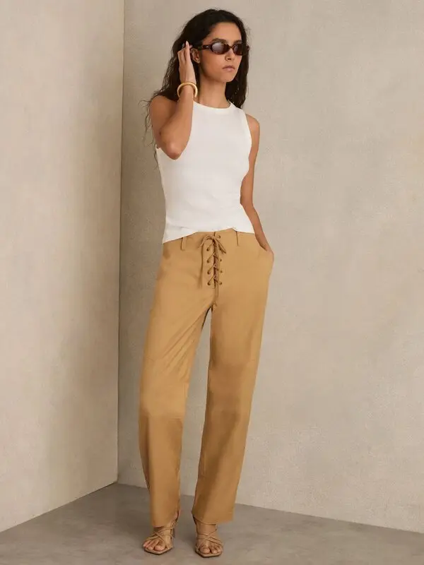 REISS Clement Lace-up Tapered Cotton Trousers