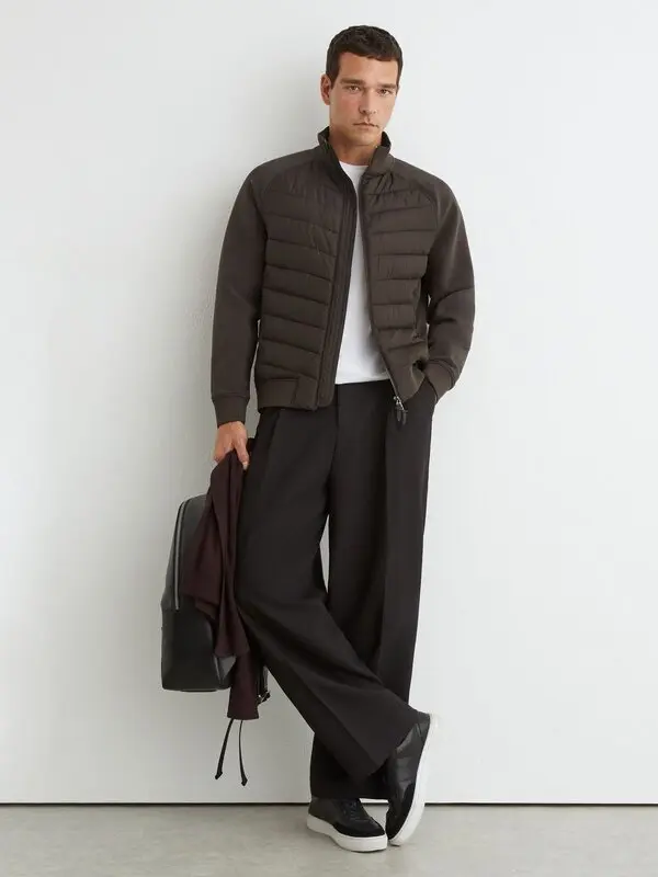 REISS Hybrid Quilted And Interlock Zip Jacket