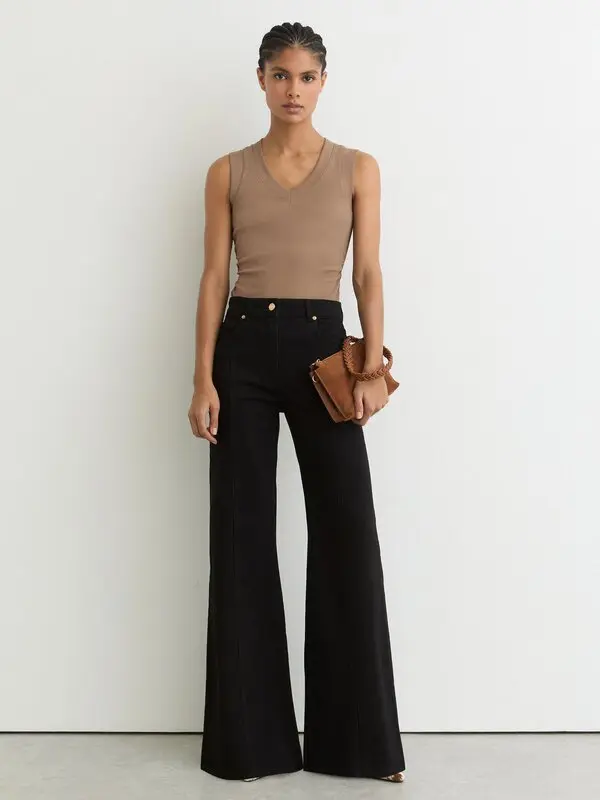 REISS Stretch-cotton Rib Ruched V-neck Vest