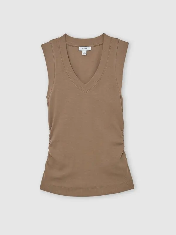 REISS Stretch-cotton Rib Ruched V-neck Vest