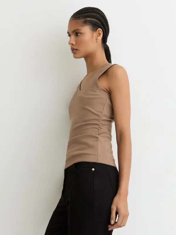 REISS Stretch-cotton Rib Ruched V-neck Vest
