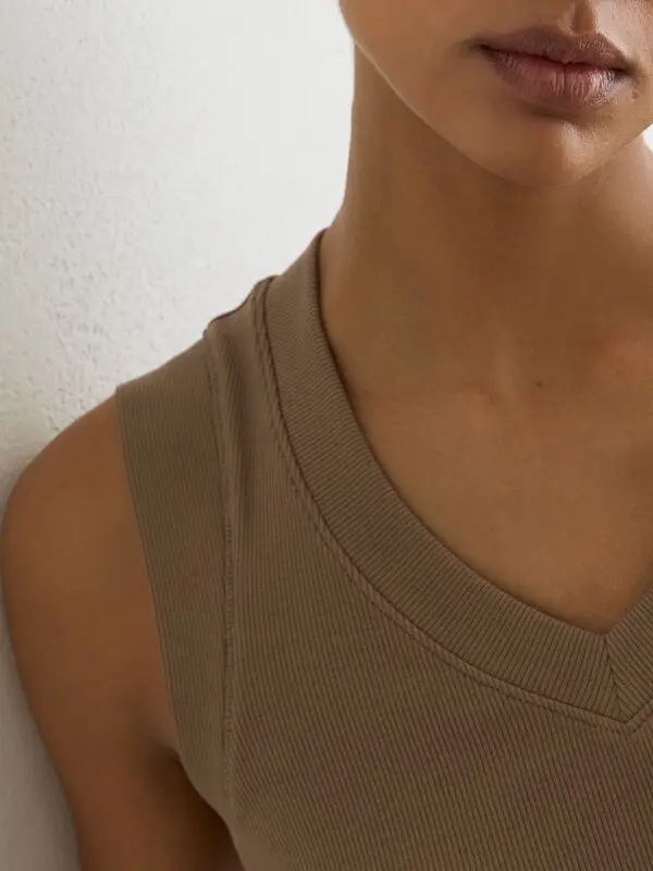 REISS Stretch-cotton Rib Ruched V-neck Vest