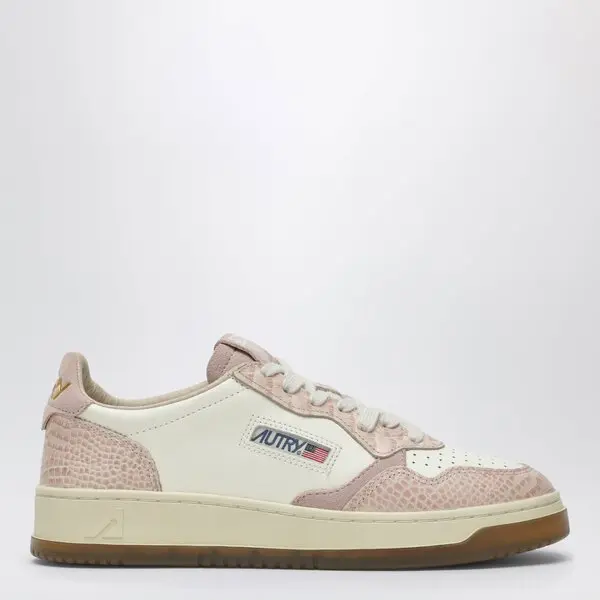 AUTRY Medalist Low Top Leather Sneakers With Crocodile-effect Inserts - Beige