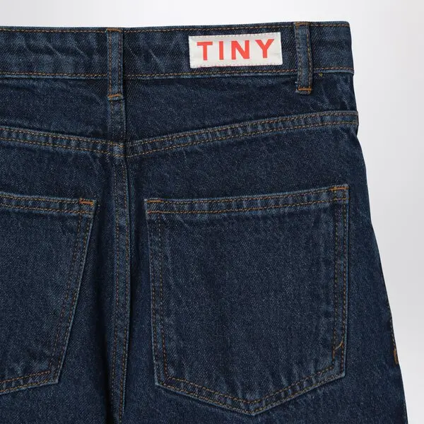 TINY COTTONS Dark Denim Jeans With Mushroom Embroidery