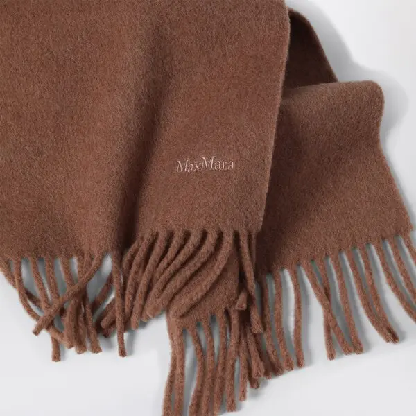 Max Mara Camel Fringed Wool Scarf