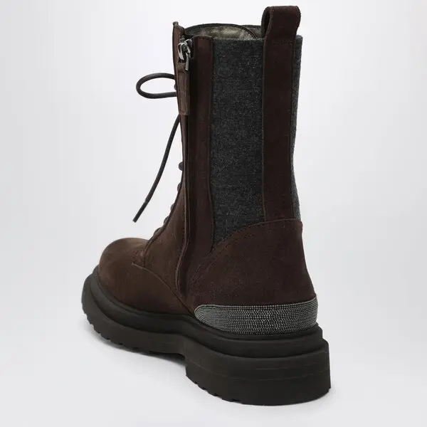 Brunello Cucinelli Espresso Suede Boots With Virgin Wool Insert