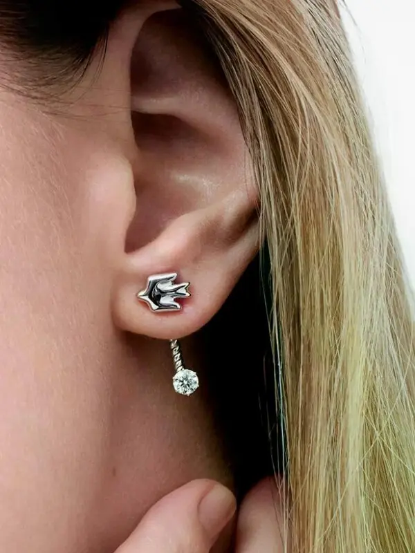 SOLO FOR DIAMONDS X Gunia Project Bird-motif Diamond Earrings - Silver
