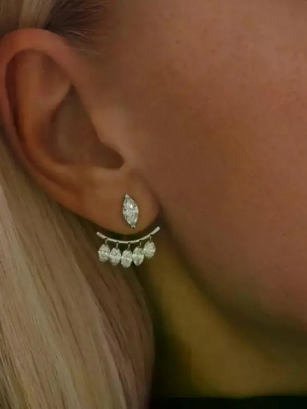 SOLO FOR DIAMONDS Marquise-cut Diamond-embellished Drop Earrings - Silver