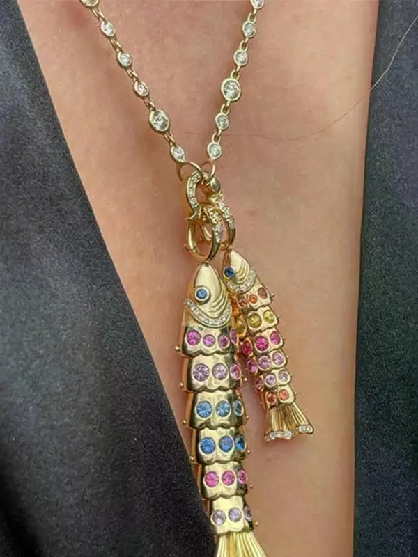 EDEN PRESLEY 14k Yellow Sapphire And Diamond Fish Pendant