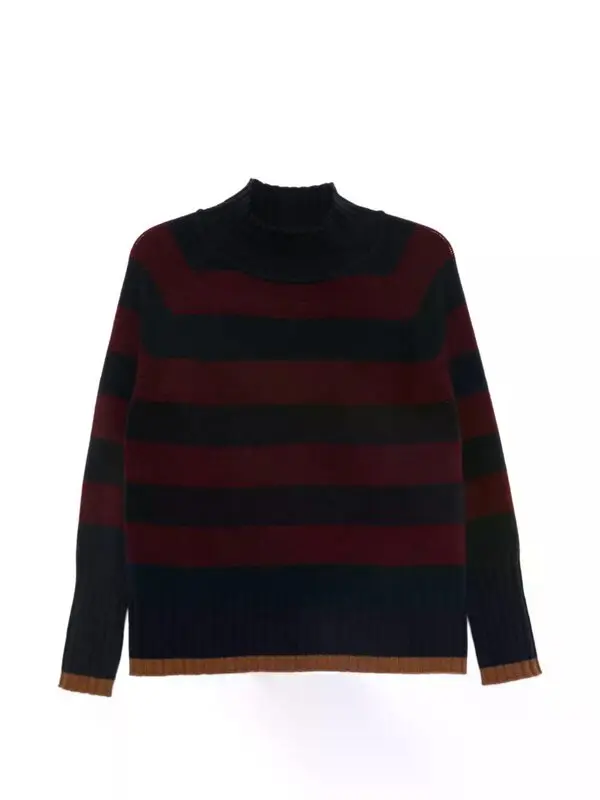BEYOU Striped Roll-neck Sweater - Blue