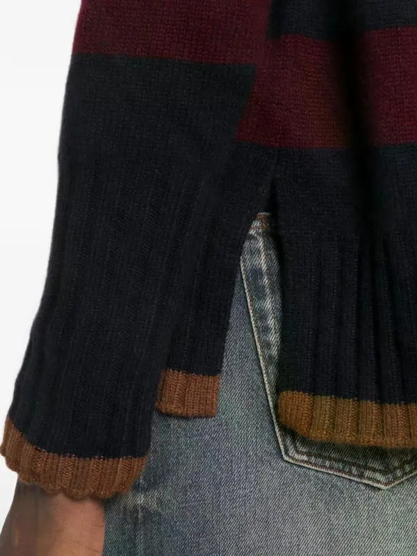 BEYOU Striped Roll-neck Sweater - Blue