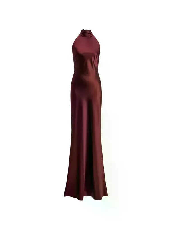 Polo Ralph Lauren Carmine Satin Halterneck Bow Detail Maxi Dress