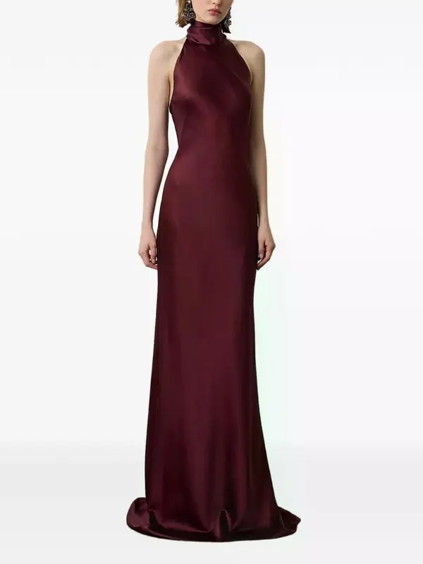 Polo Ralph Lauren Carmine Satin Halterneck Bow Detail Maxi Dress