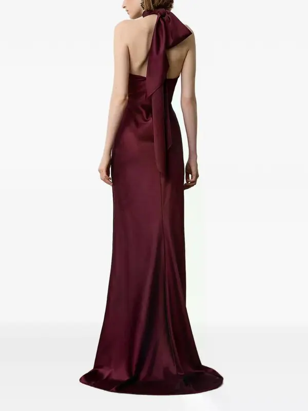 Polo Ralph Lauren Carmine Satin Halterneck Bow Detail Maxi Dress