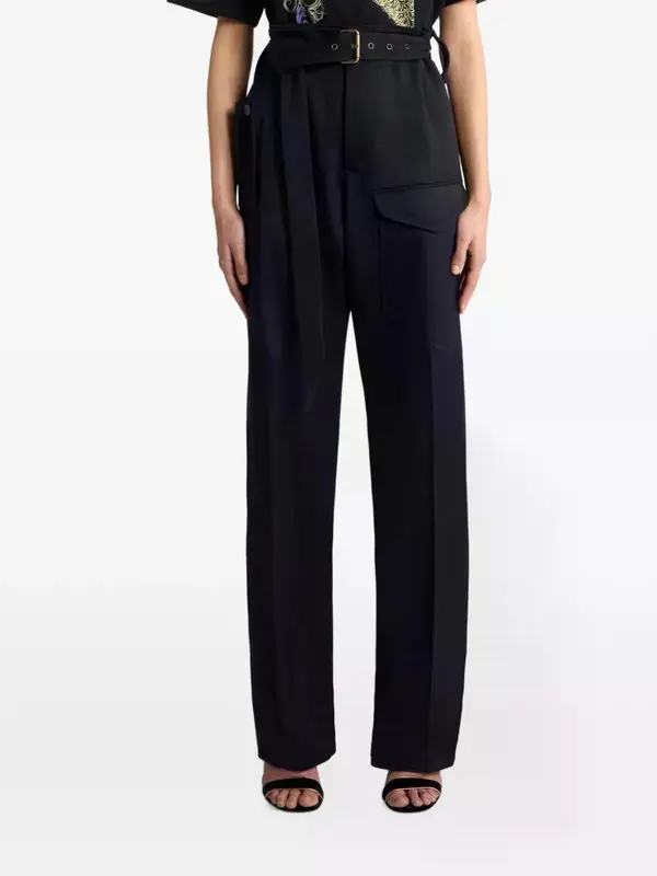 Etro Straight-leg Wool Trousers With Pockets And Belt