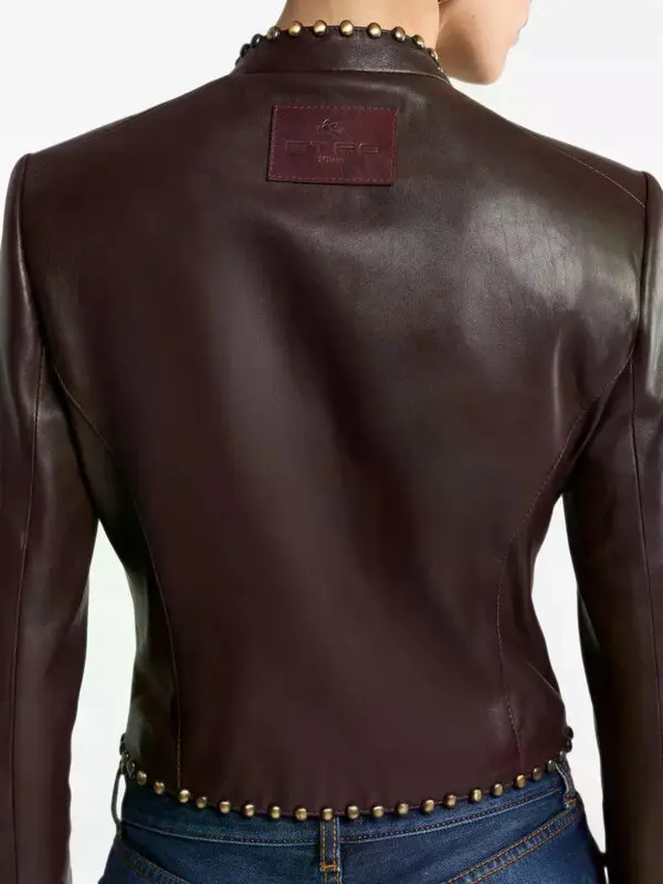 Etro Cropped Leather Jacket With Studs