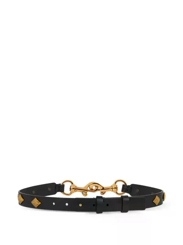 Etro Leather Pony Belt With Diamond-shaped Studs