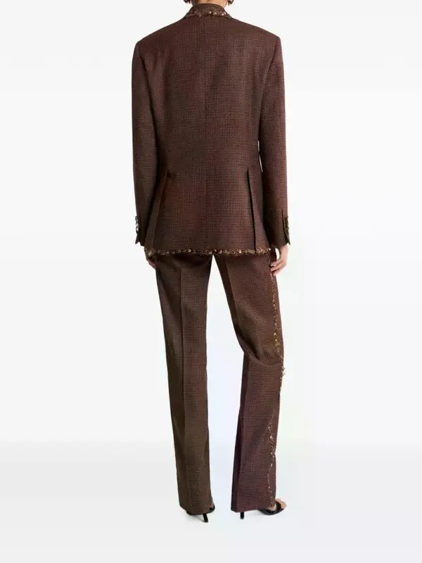 Etro Single-breasted Wool Jacket With Pheasant Feather Trim And Micro Houndstooth