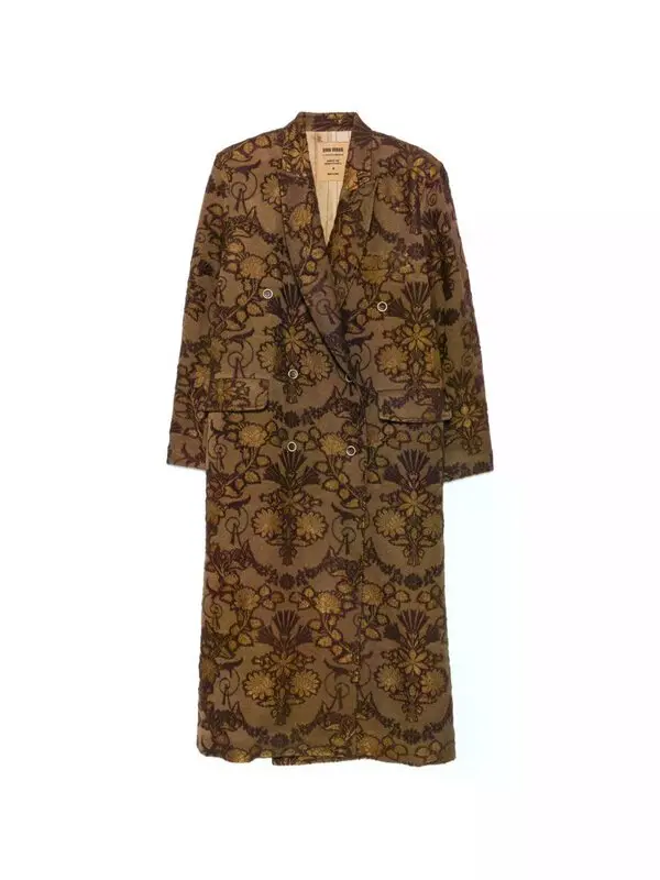 UMA WANG Floral-jacquard Double-breasted Coat