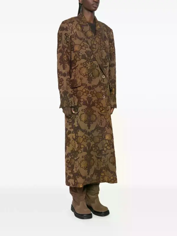 UMA WANG Floral-jacquard Double-breasted Coat