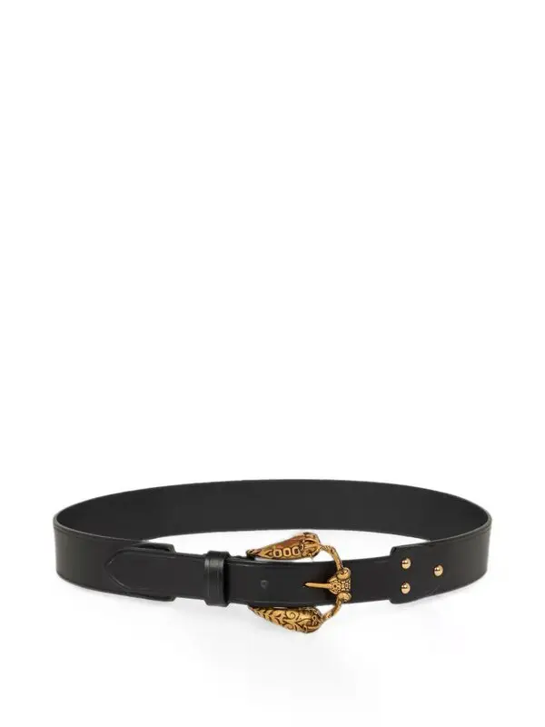 Etro Leather Belt With Animal Buckle - Black