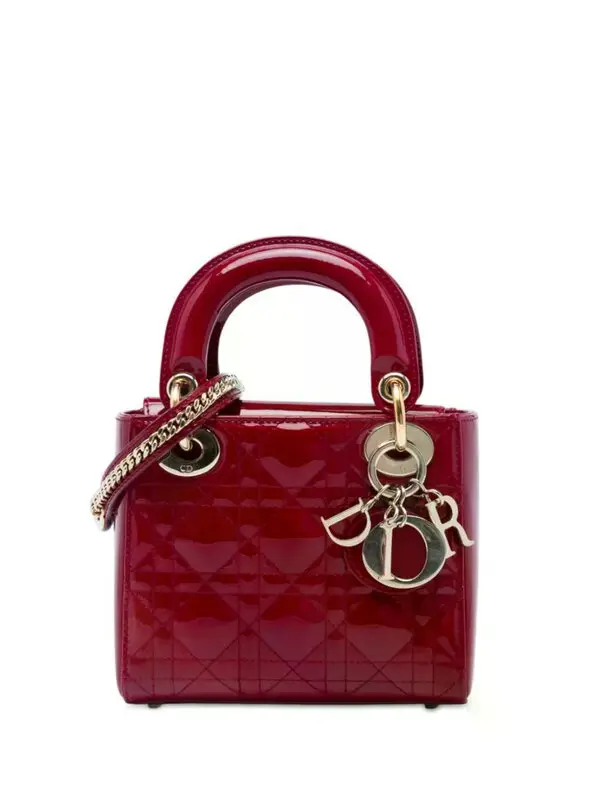 Dior 2019 Mini Patent Cannage Lady Satchel - Red