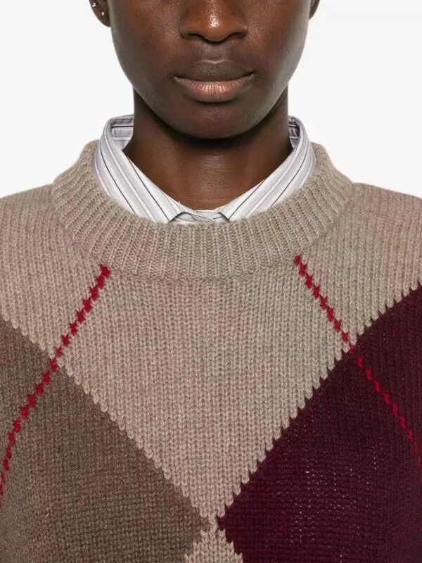 BEYOU Argyle Pattern Crew Neck Sweater