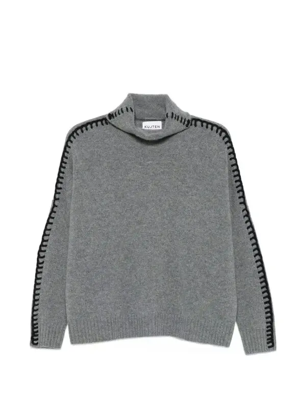 KUJTEN Knitted High Neck Jumper With Contrast Stitching