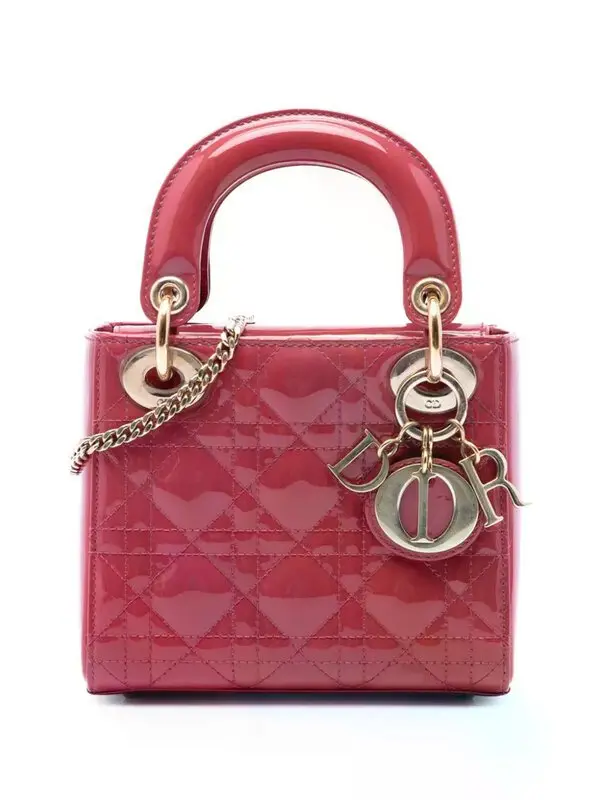 Dior 2021 Mini Patent Cannage Lady Satchel - Red