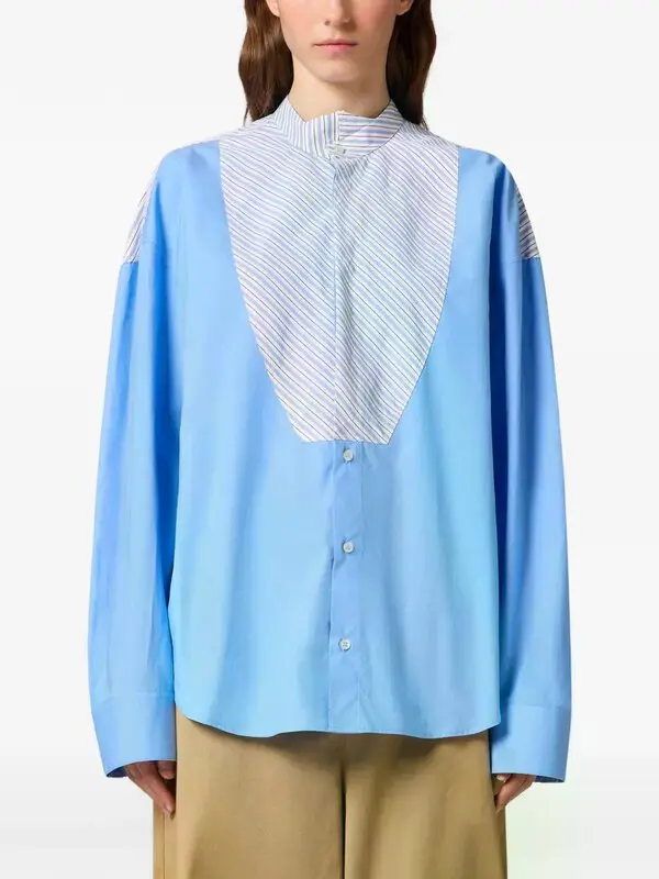 MSGM Paneled Cotton Shirt With Band Collar