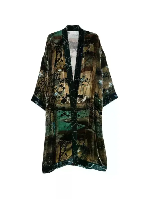 PIERRE-LOUIS MASCIA Landscape-print Velvet Coat - Black