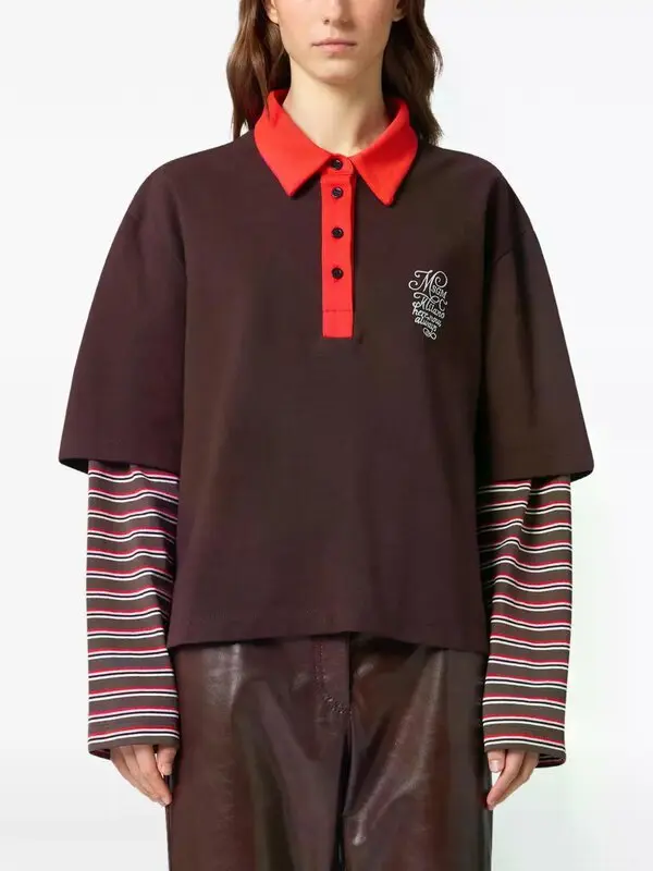 MSGM Layered Sleeve Logo Embroidered Polo Shirt