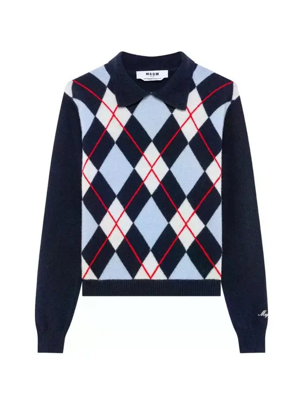 MSGM Argyle Pattern Polo Collar Sweater