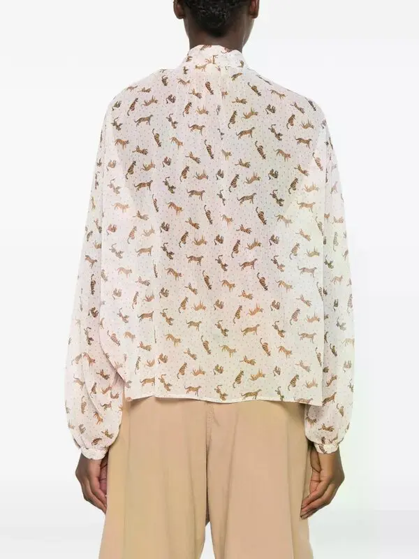 I BLUES Pussy-bow Collar Animal Print Blouse