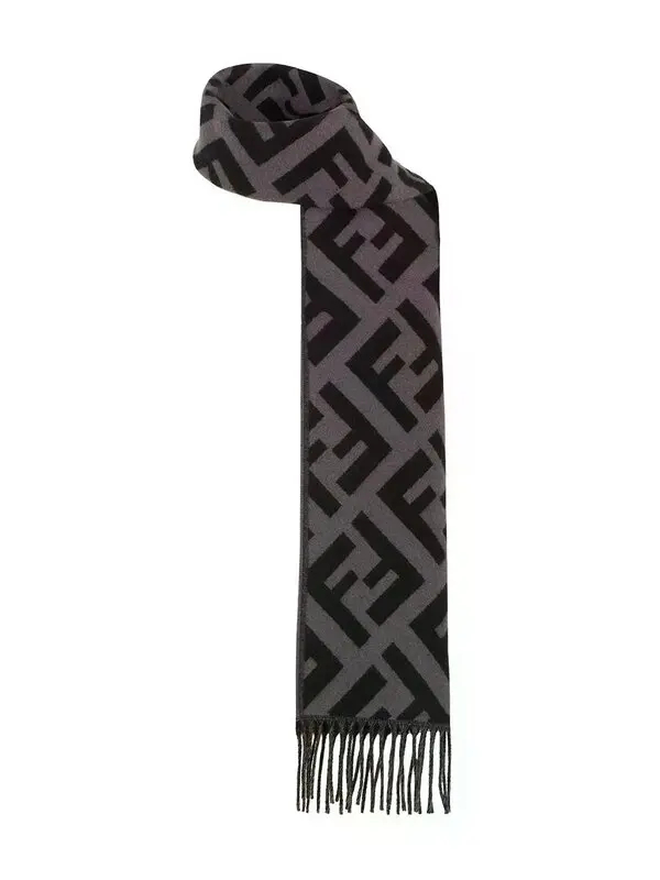 Fendi Ff-intarsia Fringed Trim Scarf