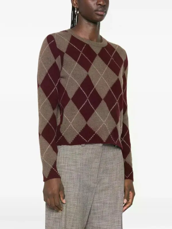 BEYOU Argyle-knit Virgin Wool Sweater