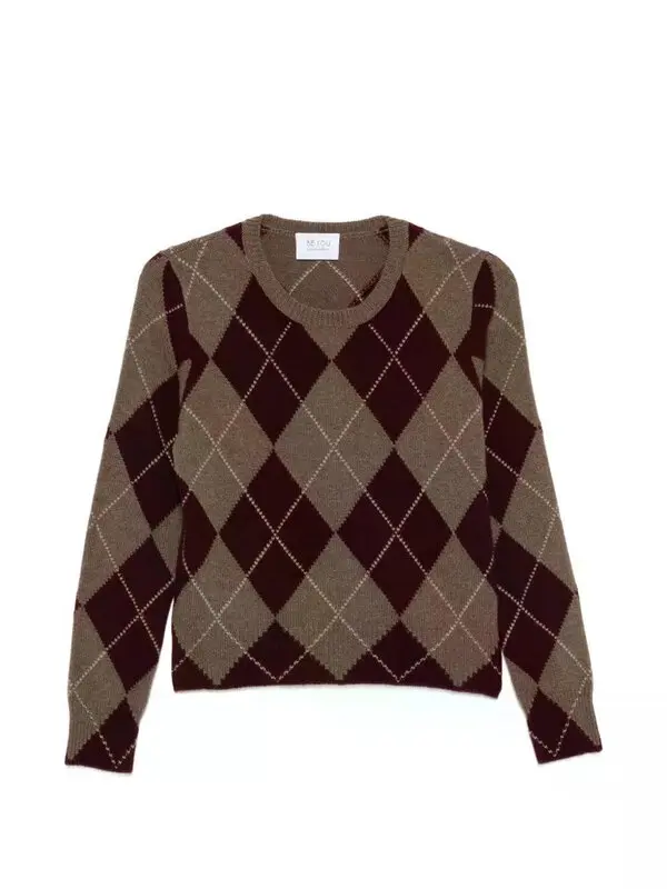 BEYOU Argyle Knit Virgin Wool Sweater - Brown