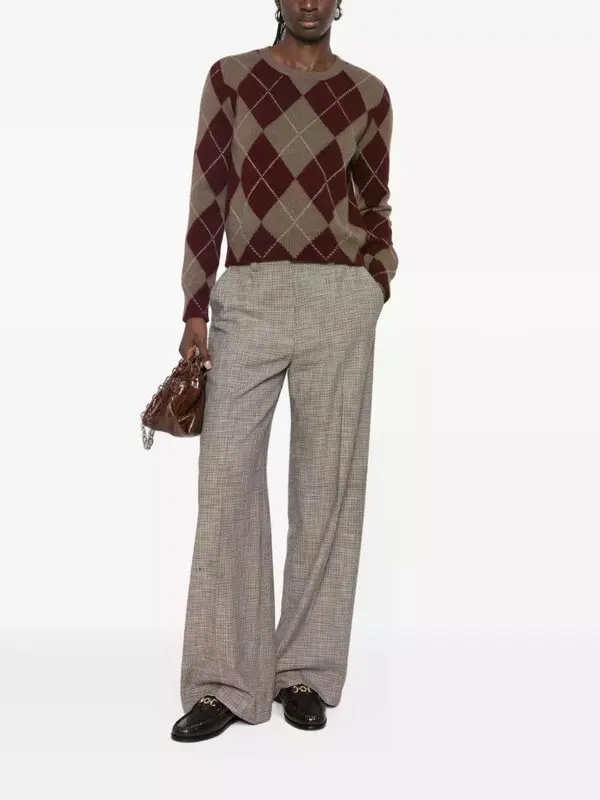 BEYOU Argyle Knit Virgin Wool Sweater