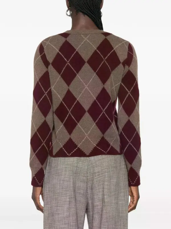 BEYOU Argyle Knit Virgin Wool Sweater