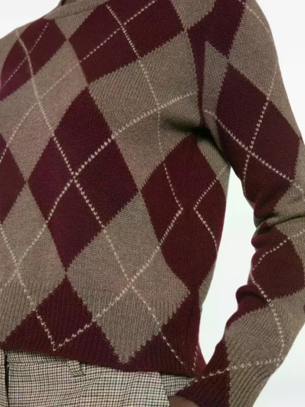 BEYOU Argyle Knit Virgin Wool Sweater