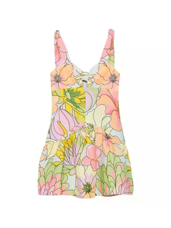 Farm Rio Floral-print Cut-out Mini Dress - Blue