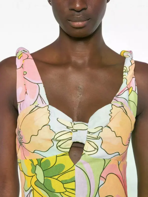 Farm Rio Floral-print Cut-out Mini Dress