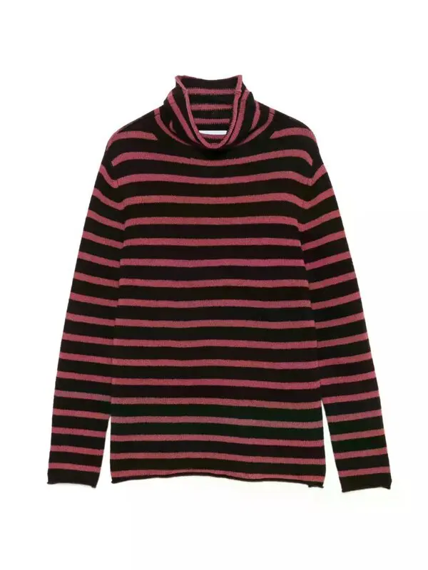BEYOU Striped Roll-neck Sweater - Brown