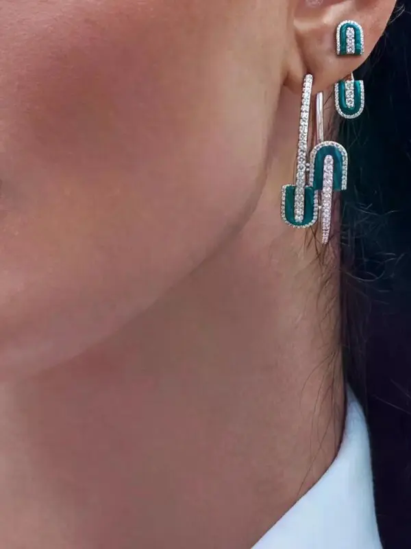 U LOS ANGELES Diamond And Malachite Hoop Earrings
