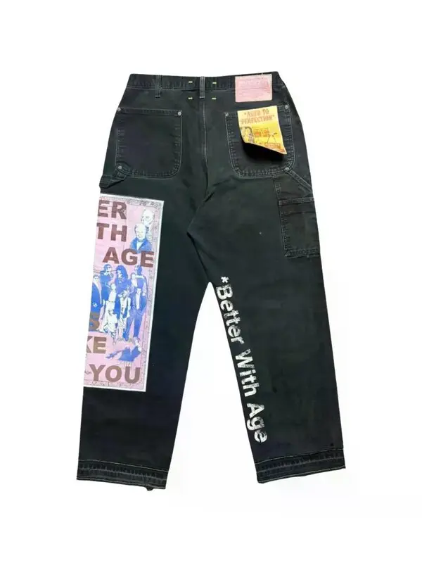 BETTER WITH AGE Graphic Print Patchwork Trousers