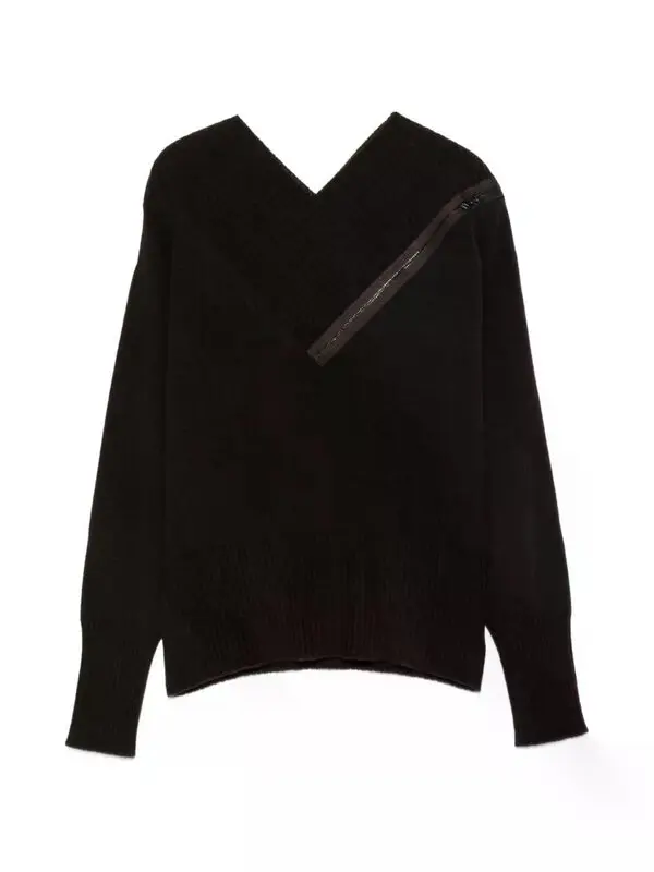 D.exterior Knitted V-neck Sweater With Zip Detail