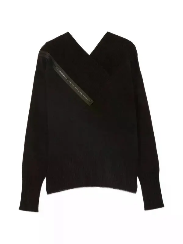 D.exterior Knitted V-neck Sweater With Zip Detail