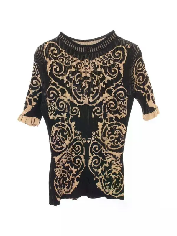 Fendi Rib Knit Patterned Top With Ruffle Cuffs