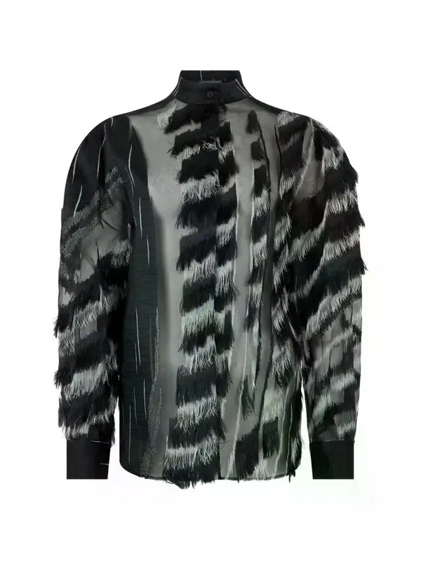 Alberta Ferretti High Neck Fringe Detail Blouse