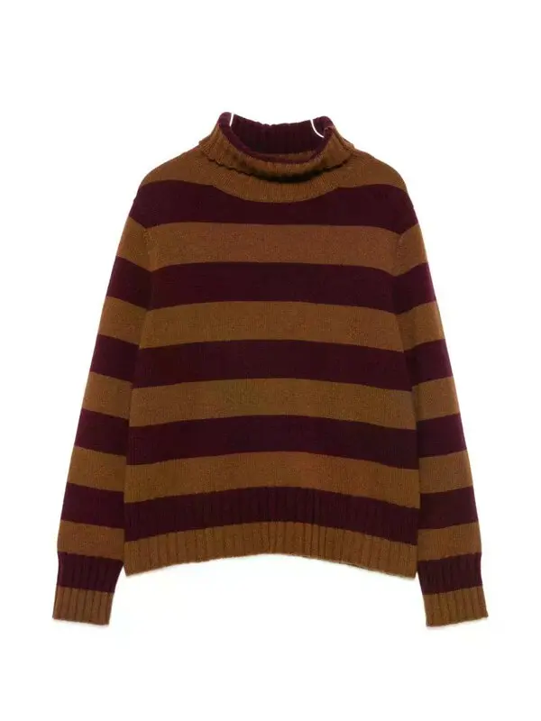 BEYOU Striped Roll-neck Sweater - Brown